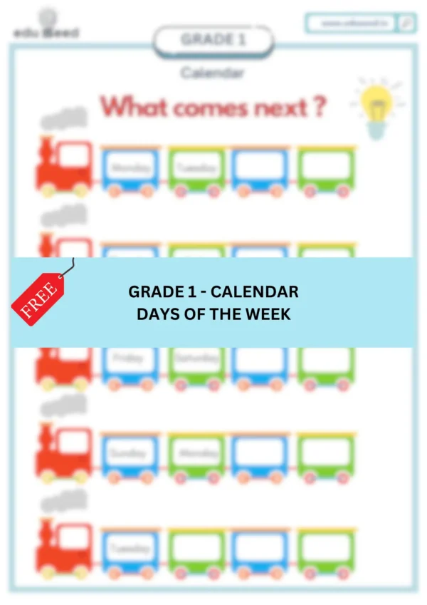 Free Worksheet for Grade 1 - Days of the week