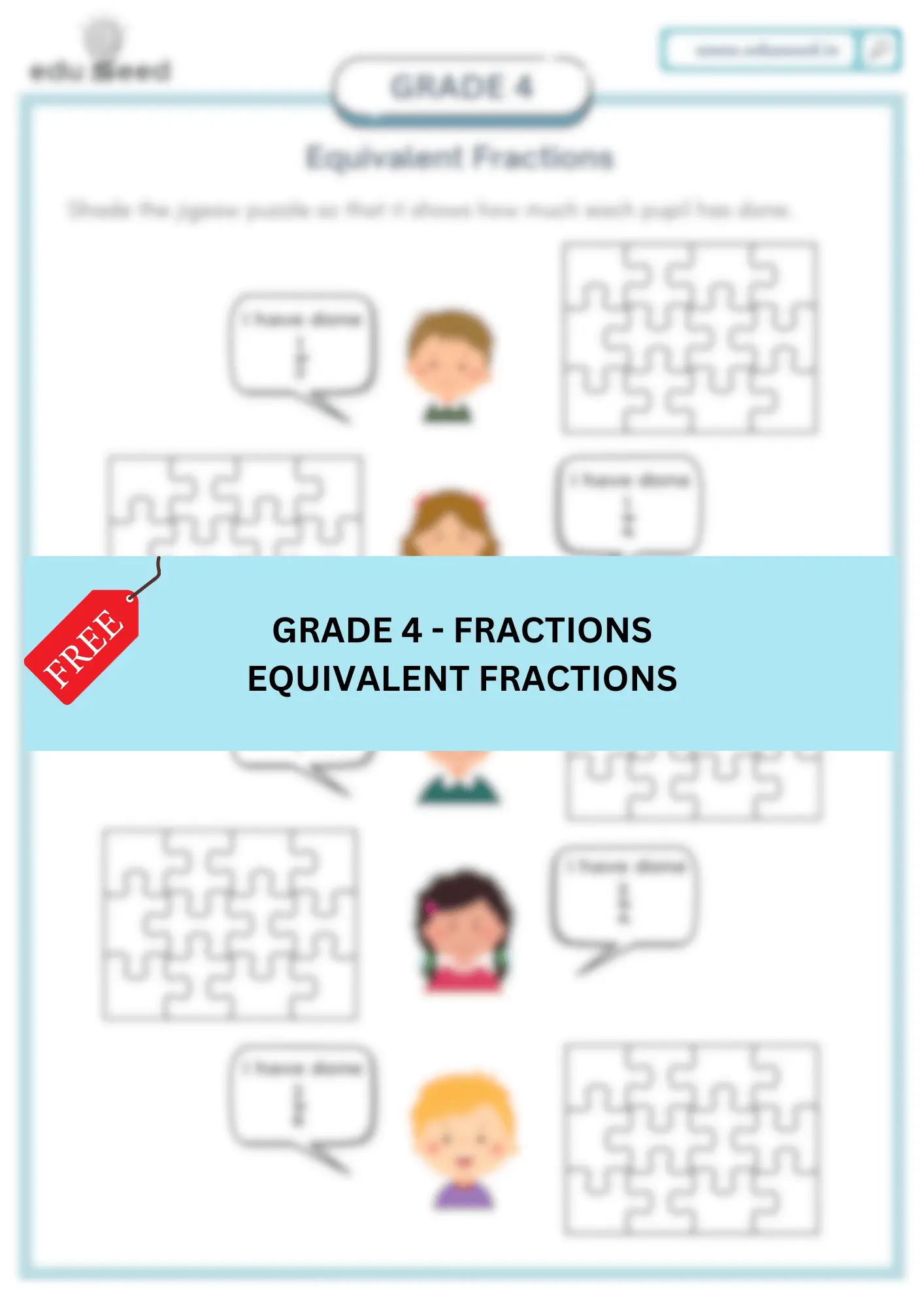 Free worksheet for Grade 4 Equivalent fraction fun colouring activity 2