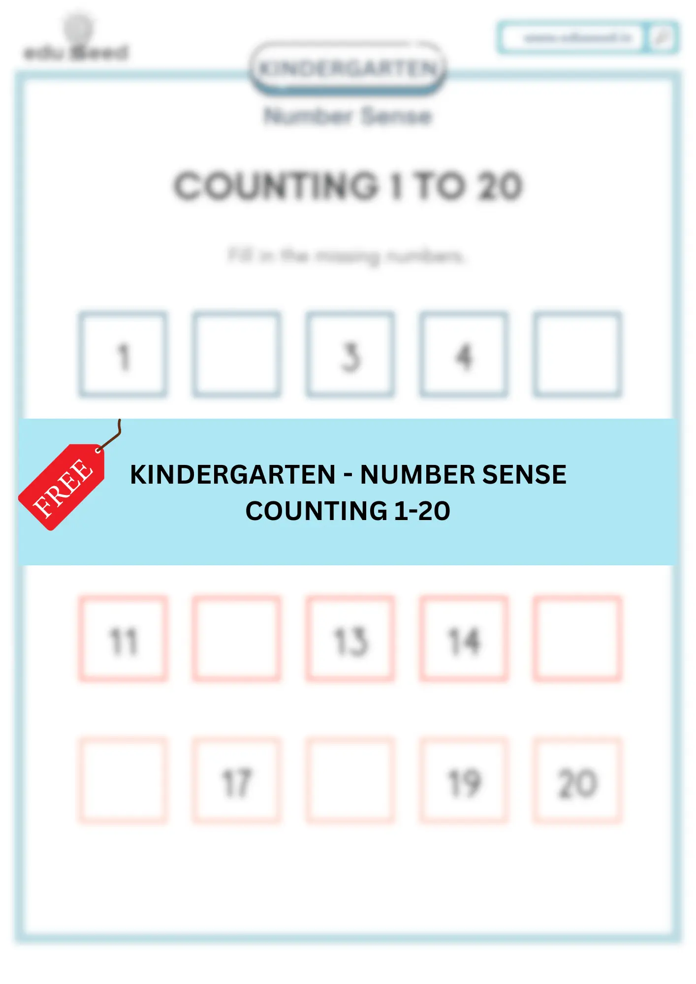 Free Math Worksheets for Kindergarten - Counting 1-20