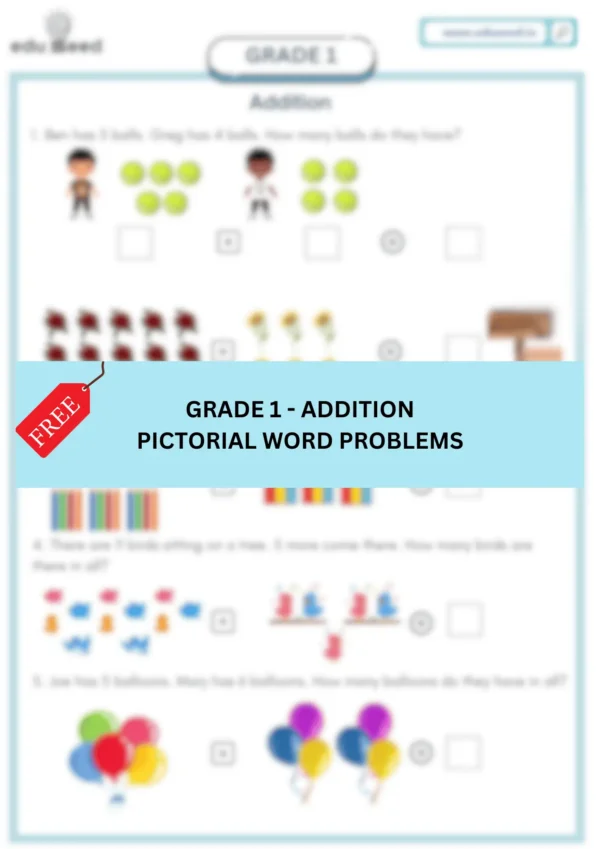 Free Worksheet for Grade 1 - Addition Pictorial Word Problems
