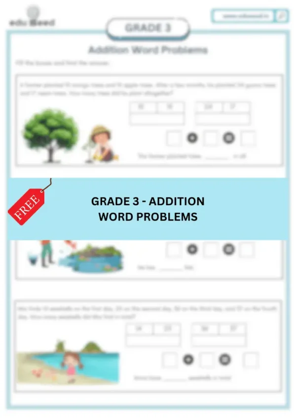 Free Math Worksheet for Grade 3 - Addition Word Problems