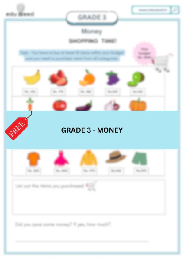 Free Math Worksheet for Grade 3 - Money