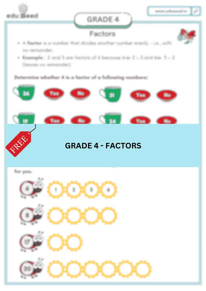 Free Worksheet forGrade 4 - Factors