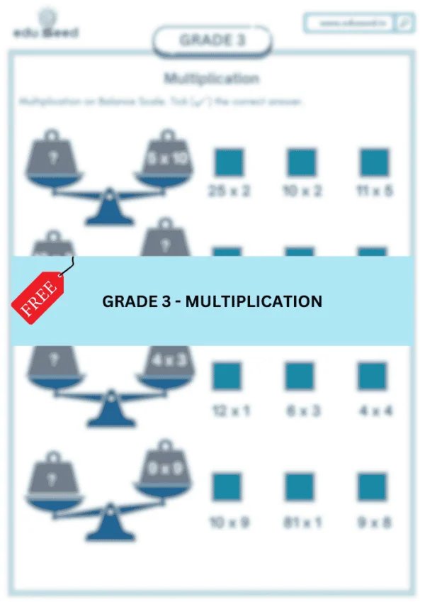 Free Math Worksheet forGrade 3 - Multiplication