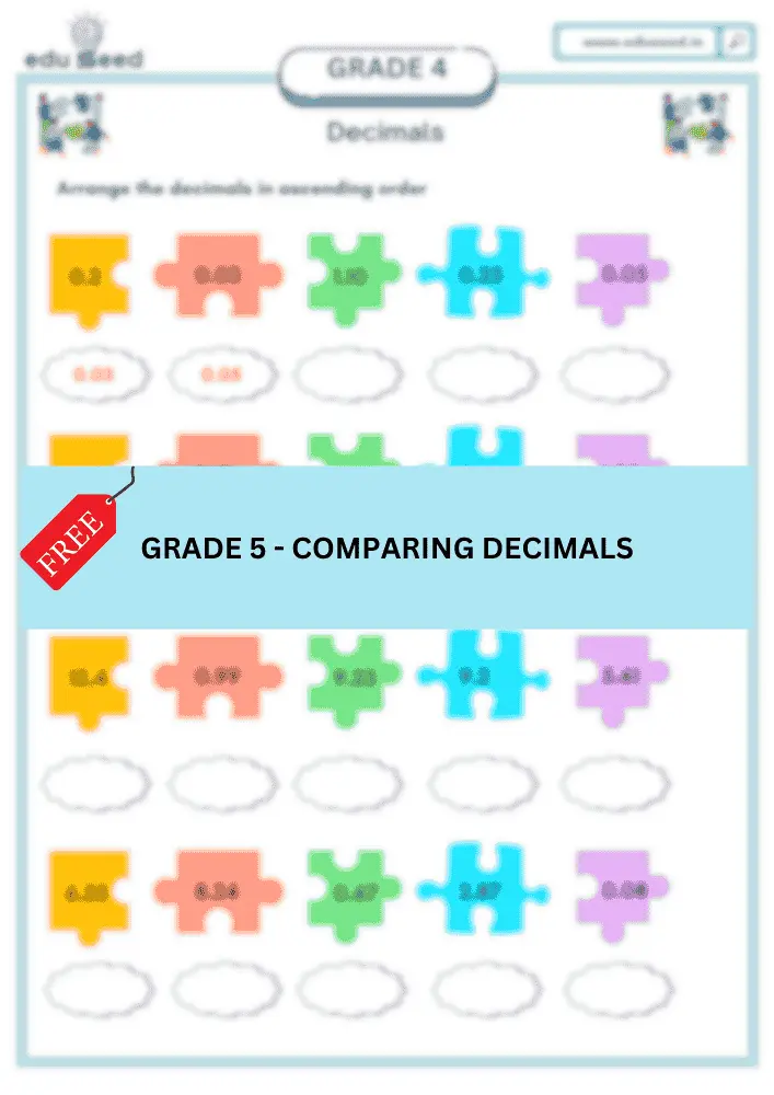 Free Math Worksheet for Grade 5 - Comparing Decimals