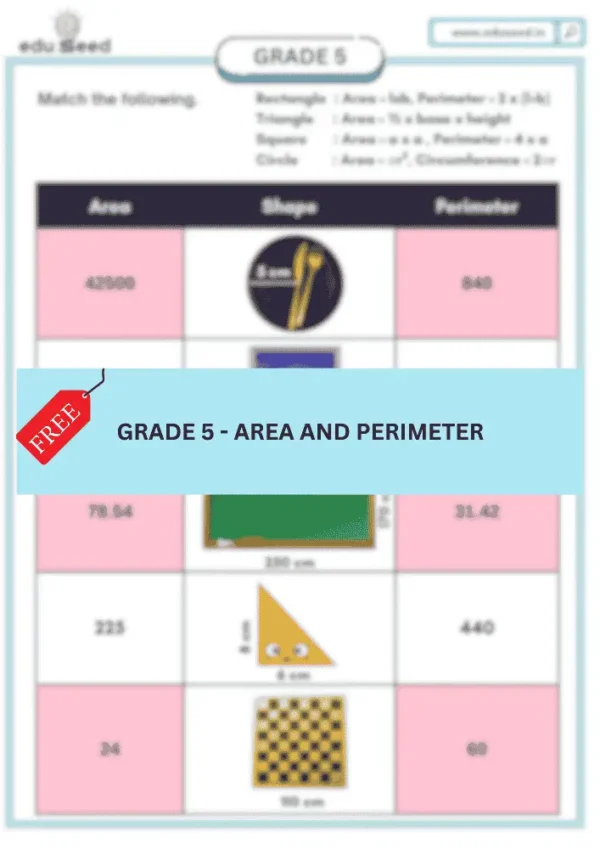 Free Math Worksheet for Grade 5 - Area and Perimeter