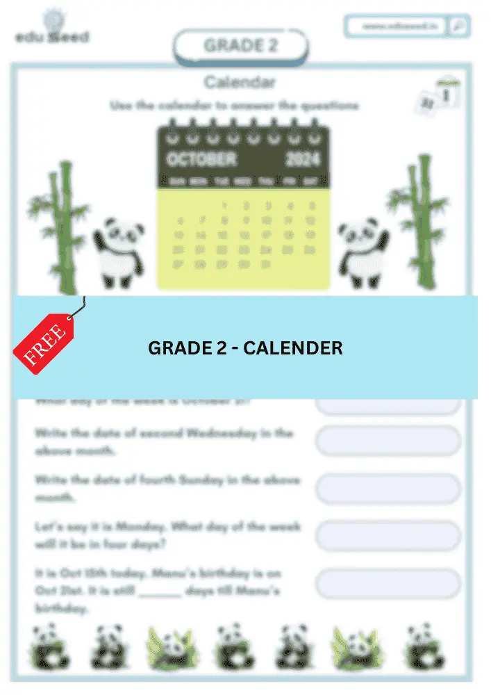Free Math Worksheet For Grade 2 - Calender