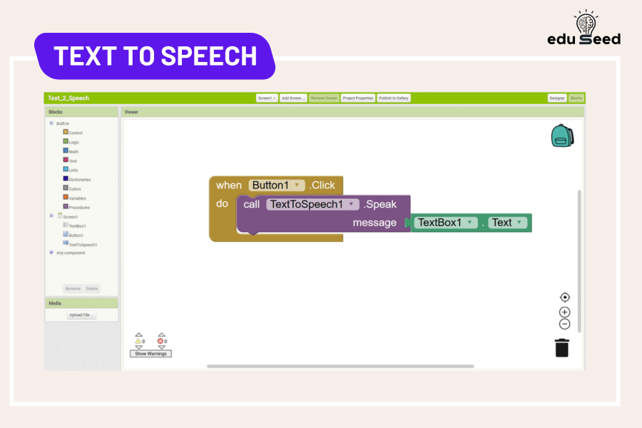 Hello World: Create Your First App in App Inventor (Text-to-Speech App) - Online Coding and Math ...